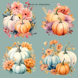 Floral Pumpkin Clipart, Fall Autumn Pumpkins Pastel Multicolor PNG ...