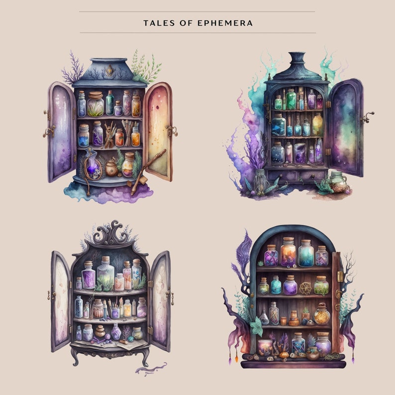 10 Potion Cabinet Clipart Pack Fairytale Wizard Clipart - Etsy