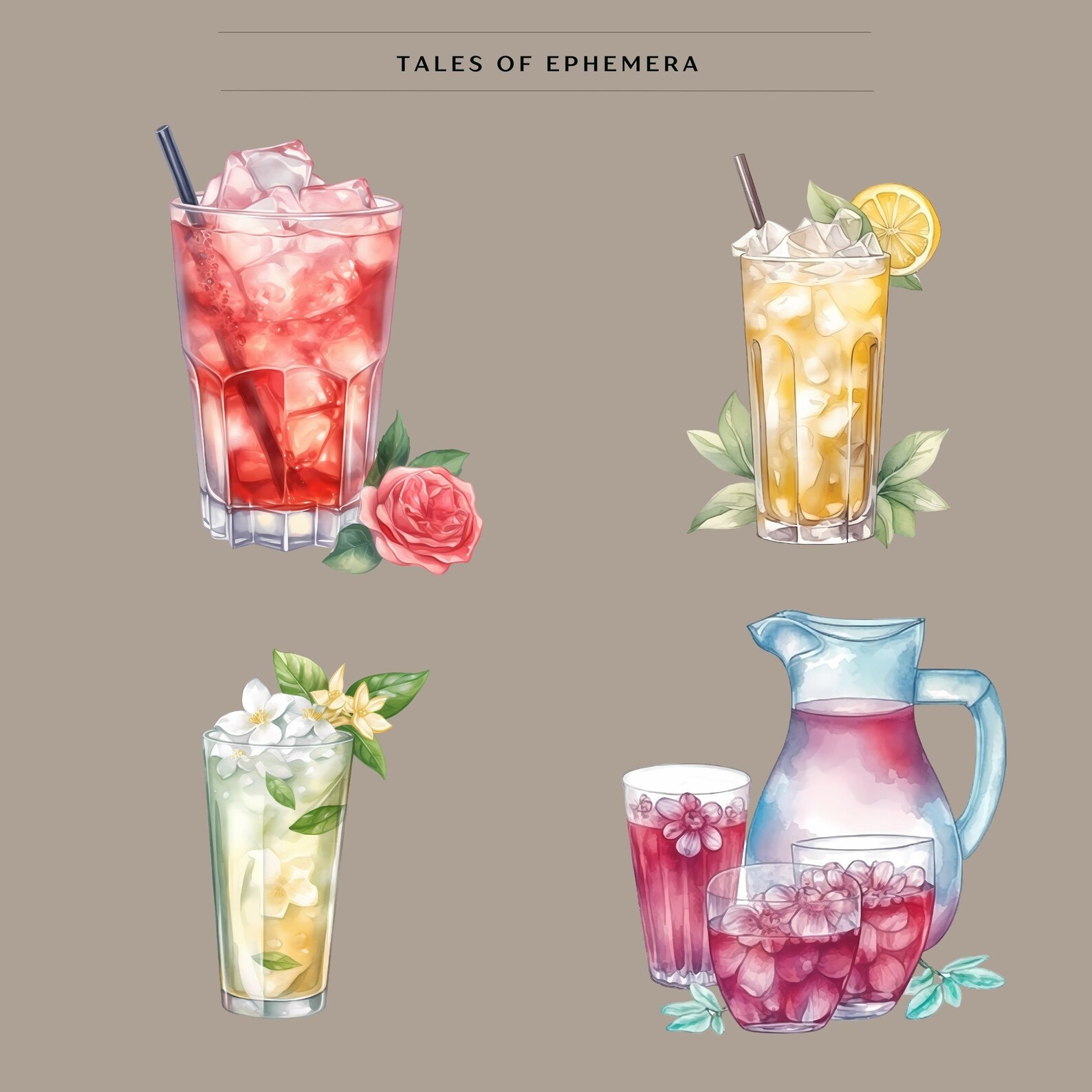 20 Floral Lemonade Clipart Pack, PNG, Food and Drink Clipart ...