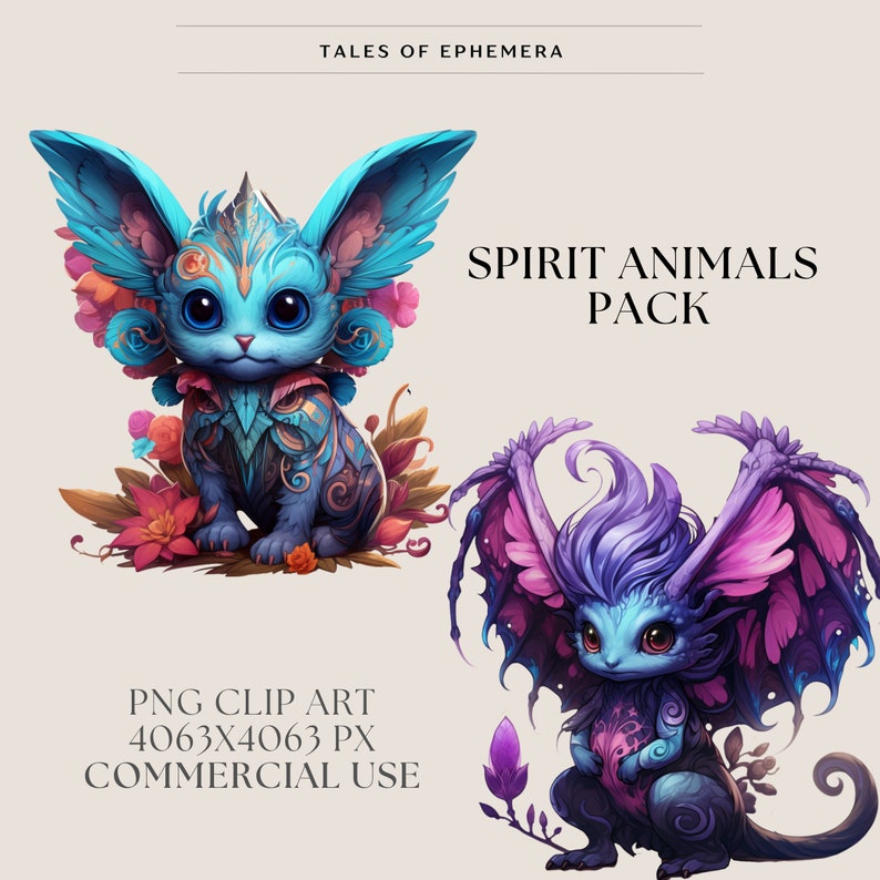 12 Spirit Animals Clipart, PNG, Full Commercial Use, Fantasy Clipart ...