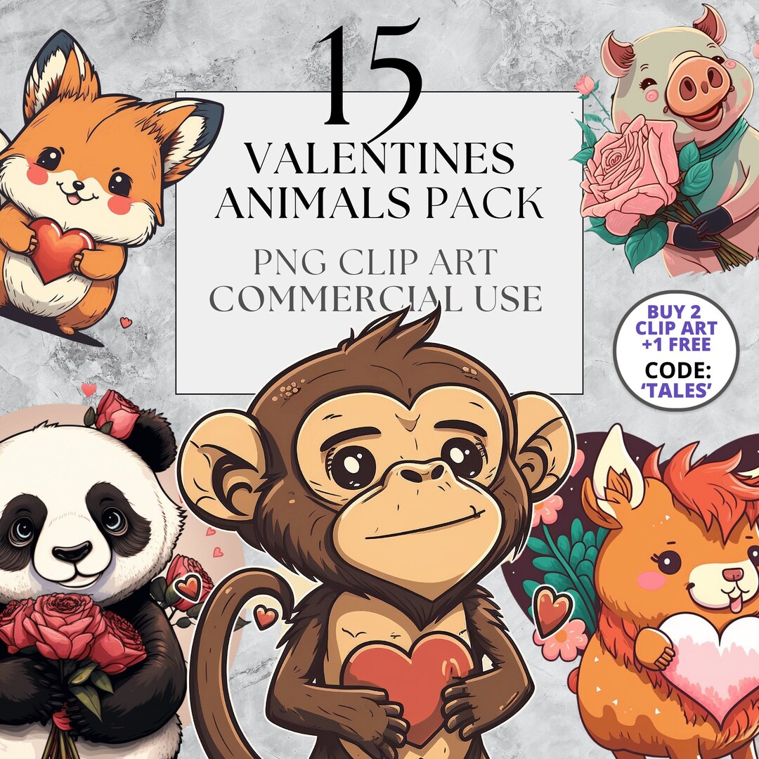 15 Valentines Animals Clipart | PNG | Valentine's Clipart | Watercolor ...