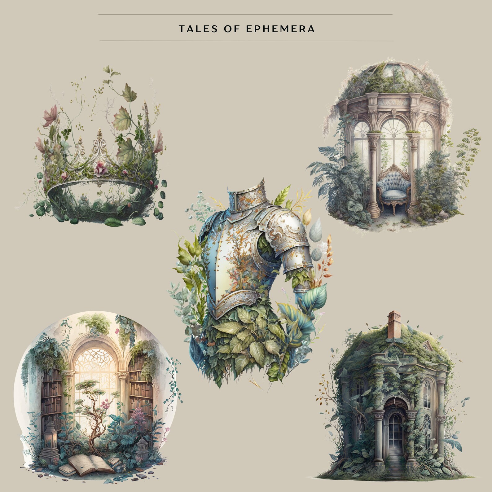 Overgrown Palace Clipart Pack | PNG | Fairytale Clipart | Watercolor ...