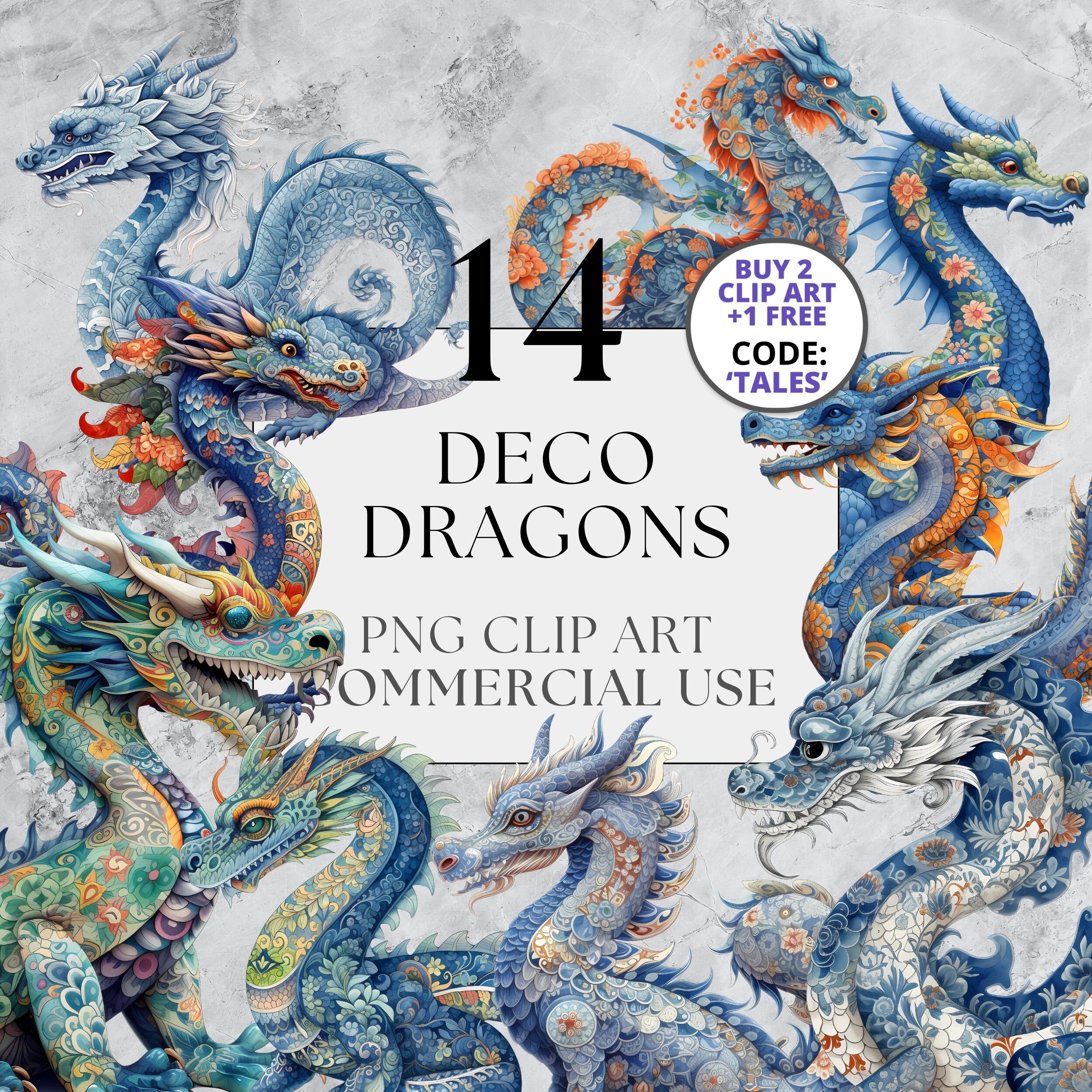 14 Deco Dragons Clipart PNG Full Commercial Use Fantasy - Etsy Australia