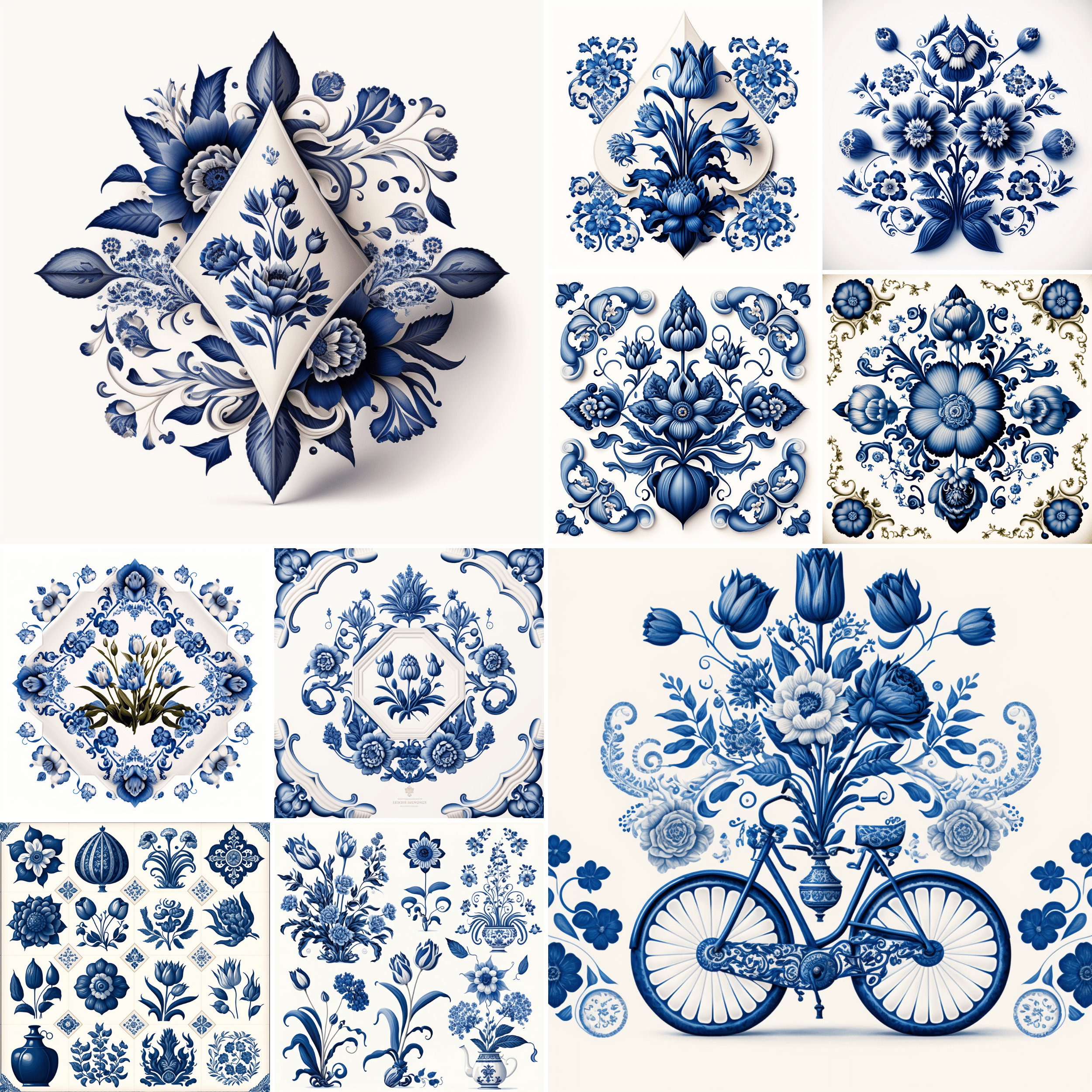 Delft Blue Flower Patterns & Cutouts | Digital Paper | Printable ...