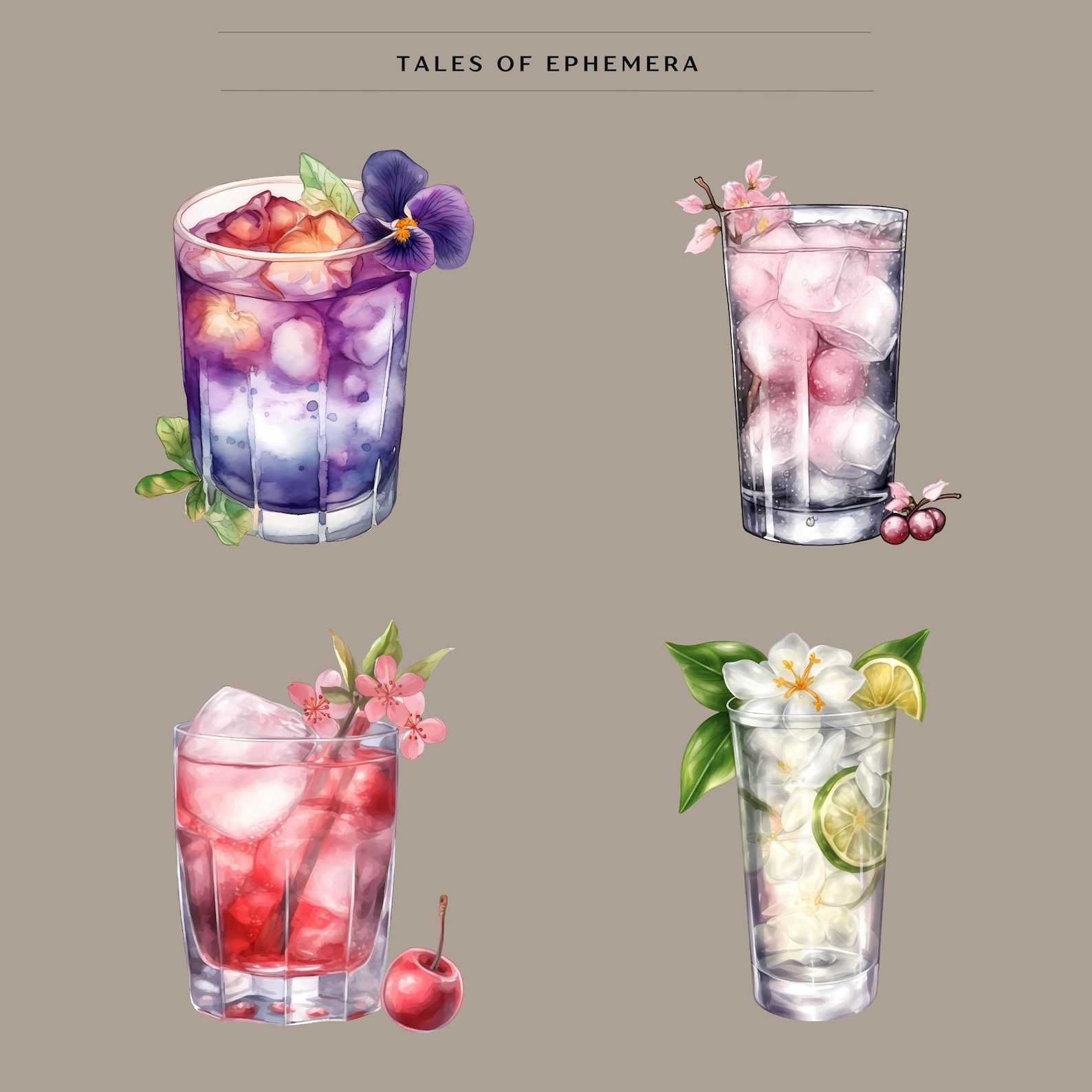 20 Floral Lemonade Clipart Pack, PNG, Food and Drink Clipart ...