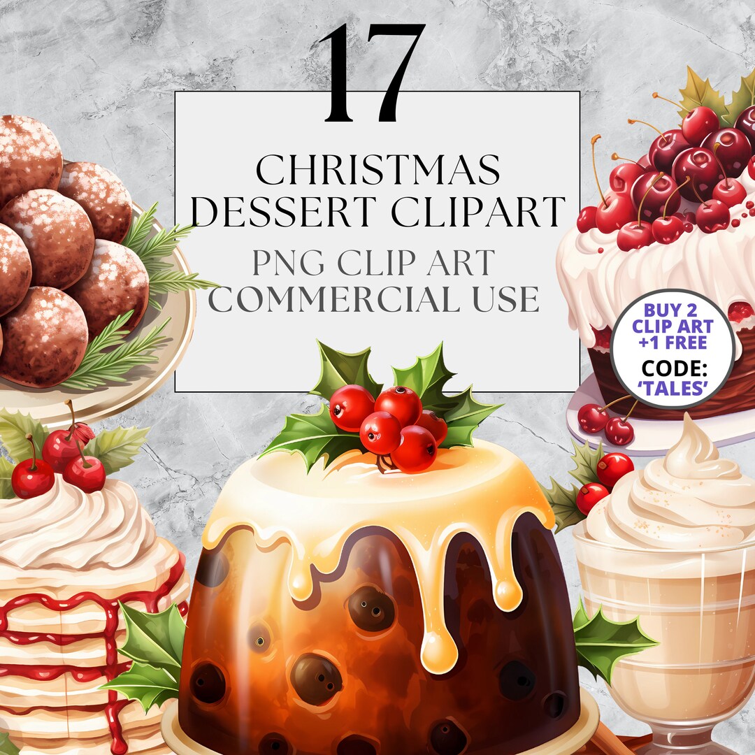 Festive Christmas Dessert Clipart Pack, Christmas Clipart, Festive ...