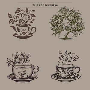 Tea Logo Design Clipart, Line Art Linocut Clipart, Food Clipart, Hot ...