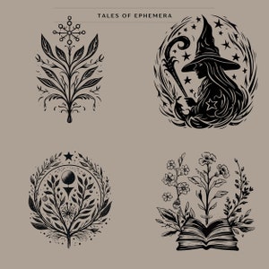 26 Witchy Logo Design Clipart - Halloween Witch Linoprint Minimalistic ...