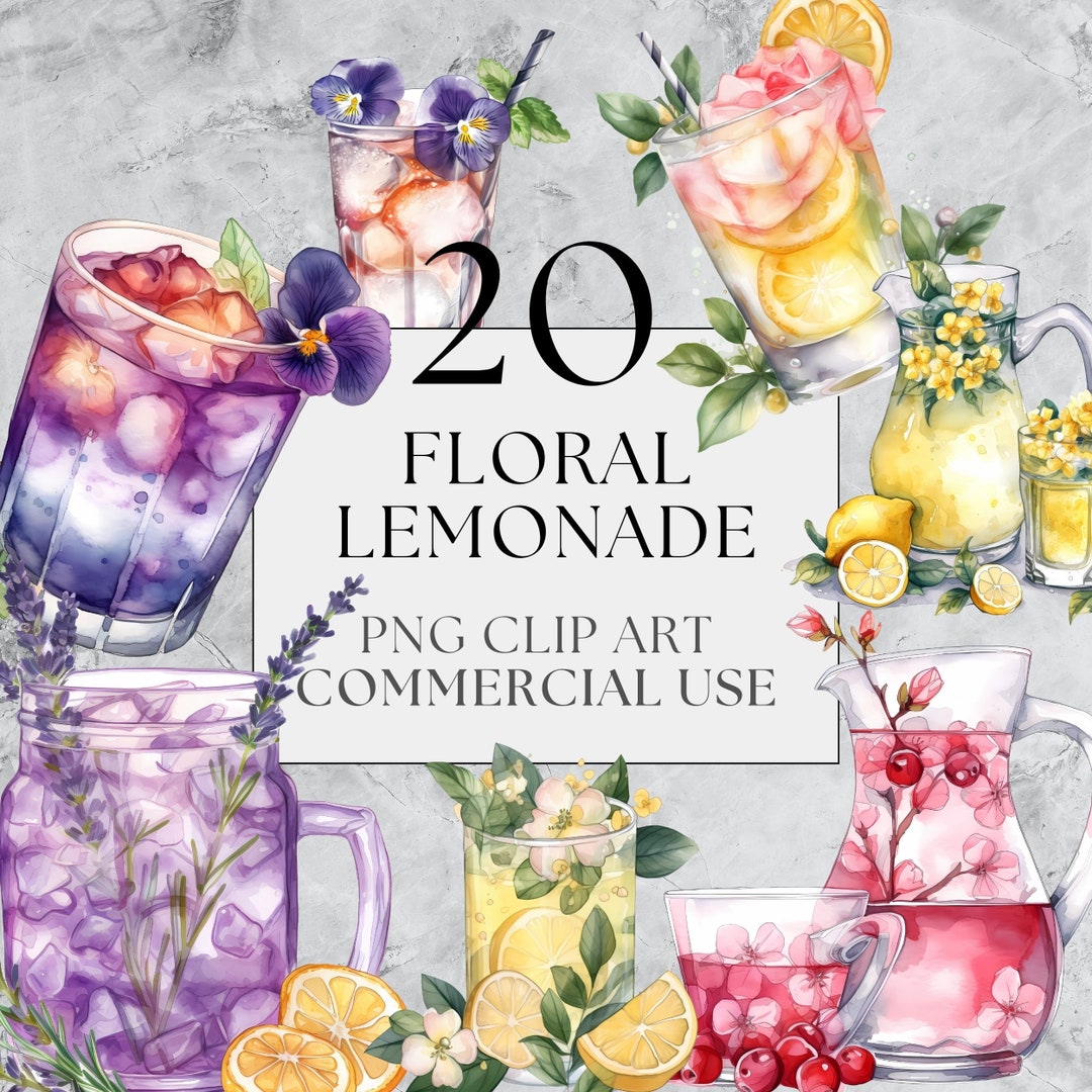 20 Floral Lemonade Clipart Pack, PNG, Food and Drink Clipart ...