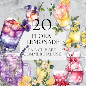 20 Floral Lemonade Clipart Pack, PNG, Food and Drink Clipart ...