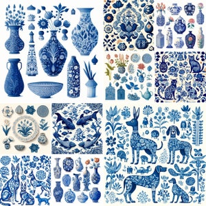 Delft Blue Patterns and Cutouts | Digital Paper | Printable Backgrounds ...