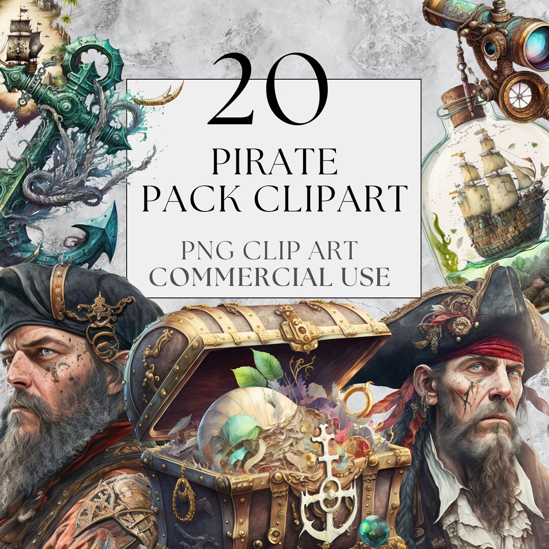 20 Pirate Clipart Pack, PNG Watercolor Clipart With Full Commercial Use ...