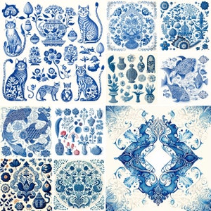 Delft Blue Patterns and Cutouts | Digital Paper | Printable Backgrounds ...
