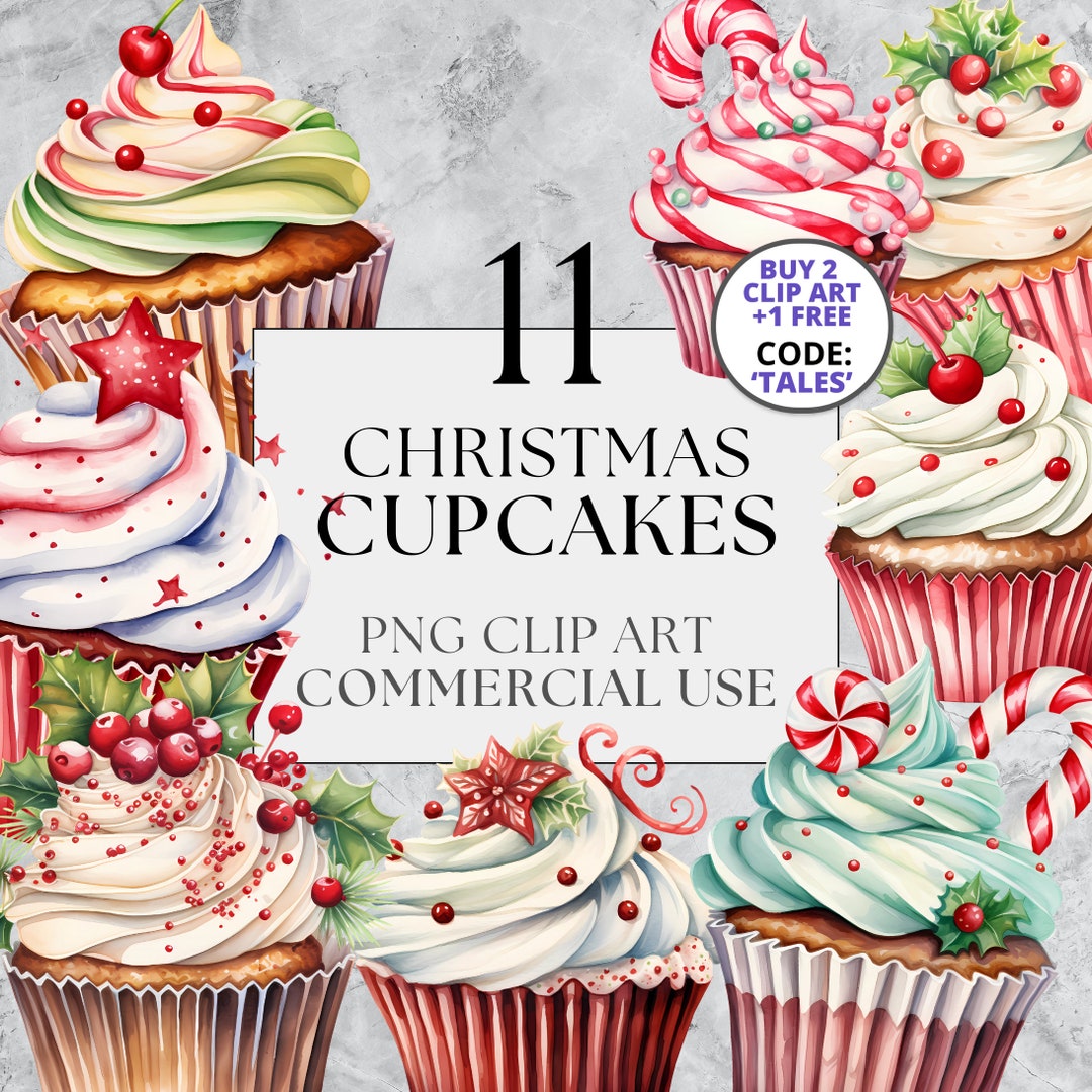 Christmas Cupcakes Clipart Pack, Festive Christmas Food Cupcake Clipart ...