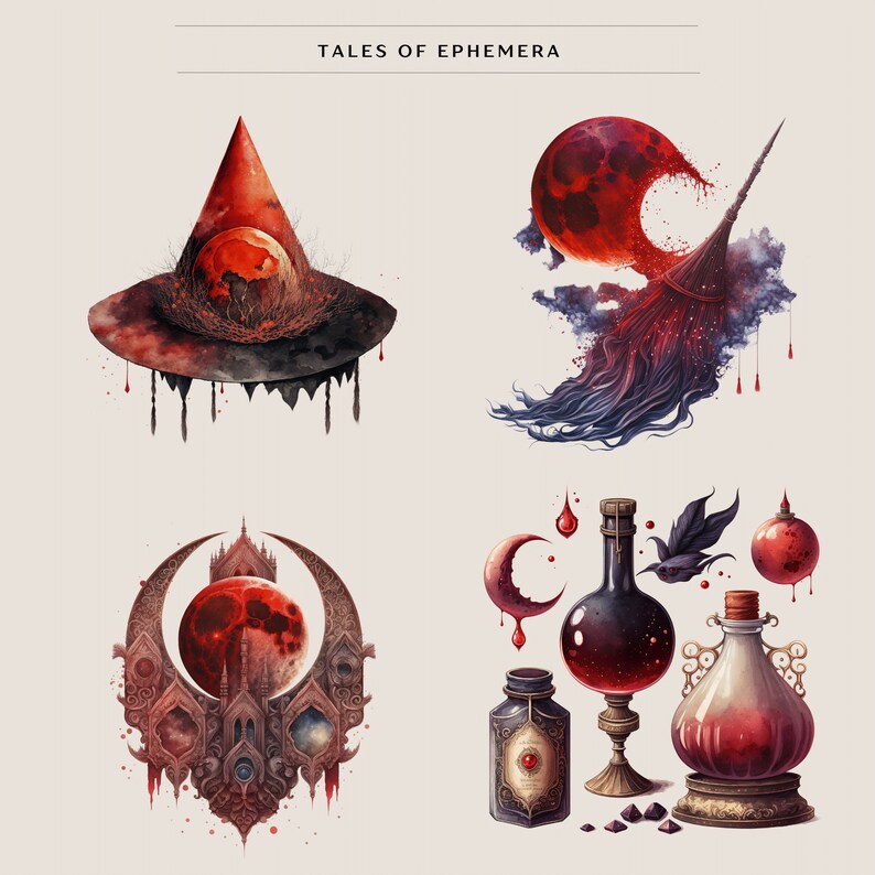 10 Blood Moon Witch Clipart | PNG | Beautiful Witchy Fantasy Clipart ...