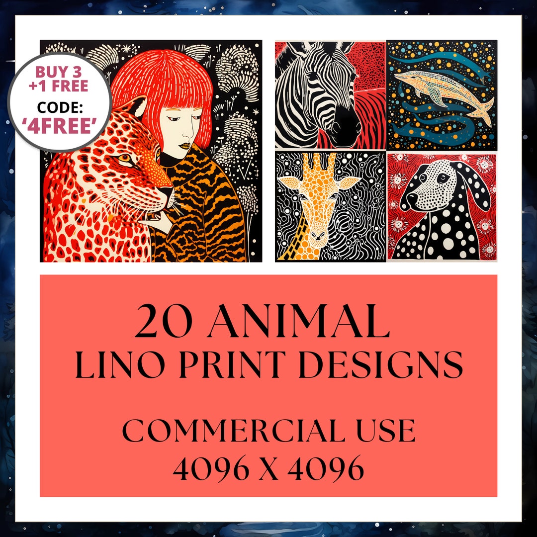Linocut Animal Prints, Digital Paper, Fall Pattern, Art Print ...