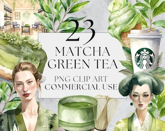 Matcha Watercolour Clipart. Green Tea Latte Drink Watercolor. - Etsy