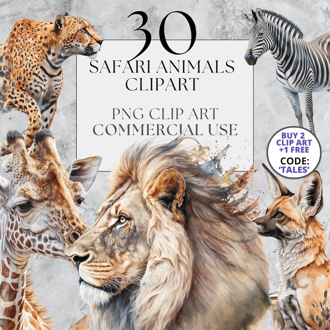 Paquete de imágenes prediseñadas de 30 animales de Safari, PNG ...