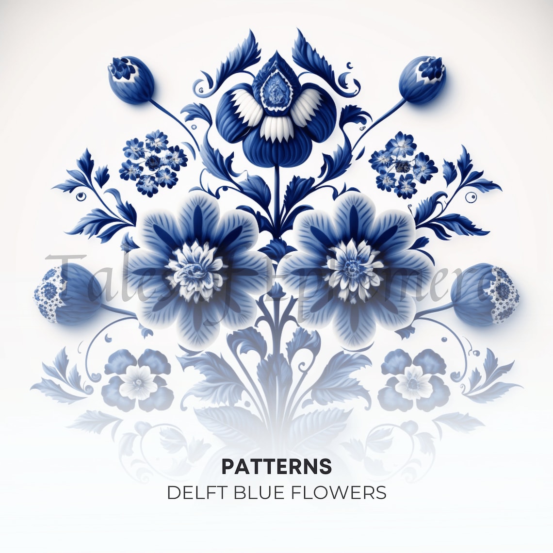 Delft Blue Flower Patterns & Cutouts | Digital Paper | Printable ...