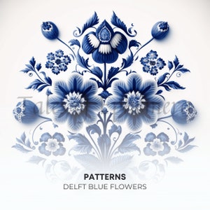 Delft Blue Flower Patterns & Cutouts | Digital Paper | Printable ...
