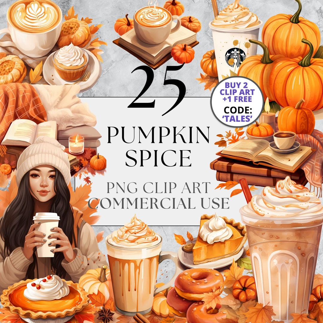 25 Pumpkin Spice Clipart, PNG, Full Commercial Use, Watercolor Cozy ...