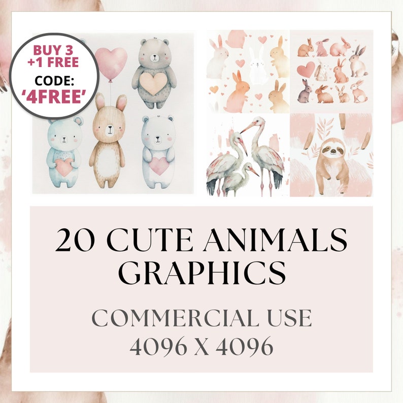 Cute Watercolor Animals Designs Digital Illustrations - Etsy