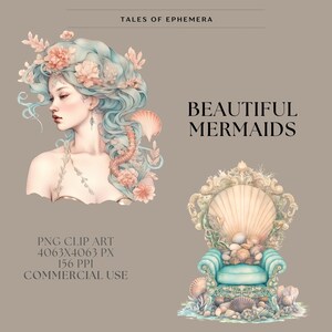 15 Beautiful Mermaid Clipart Pack, PNG, Fairytale Mermaids Clip Art ...