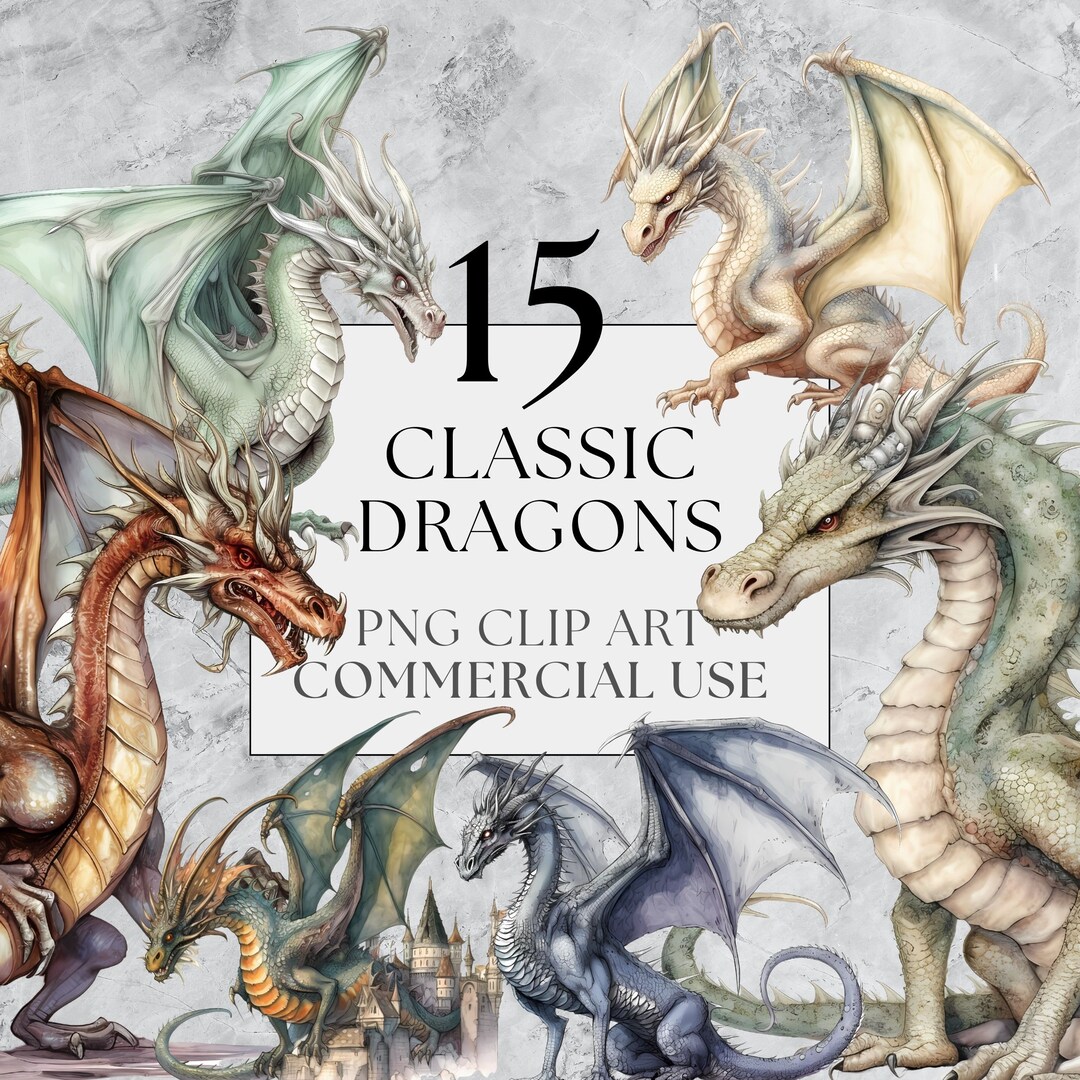 15 Classic Dragons Clipart PNG Full Commercial Use Fantasy - Etsy