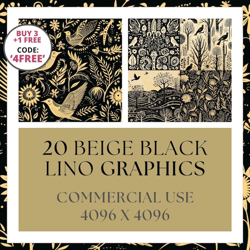 Linocut Digital Clipart - Etsy