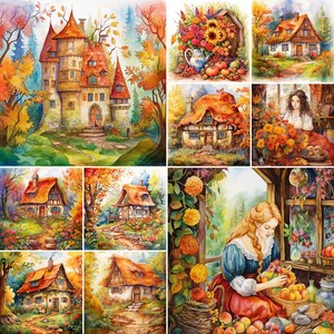 Fall Medieval Cottage Graphics, Digital Journal Paper, Renaissance ...