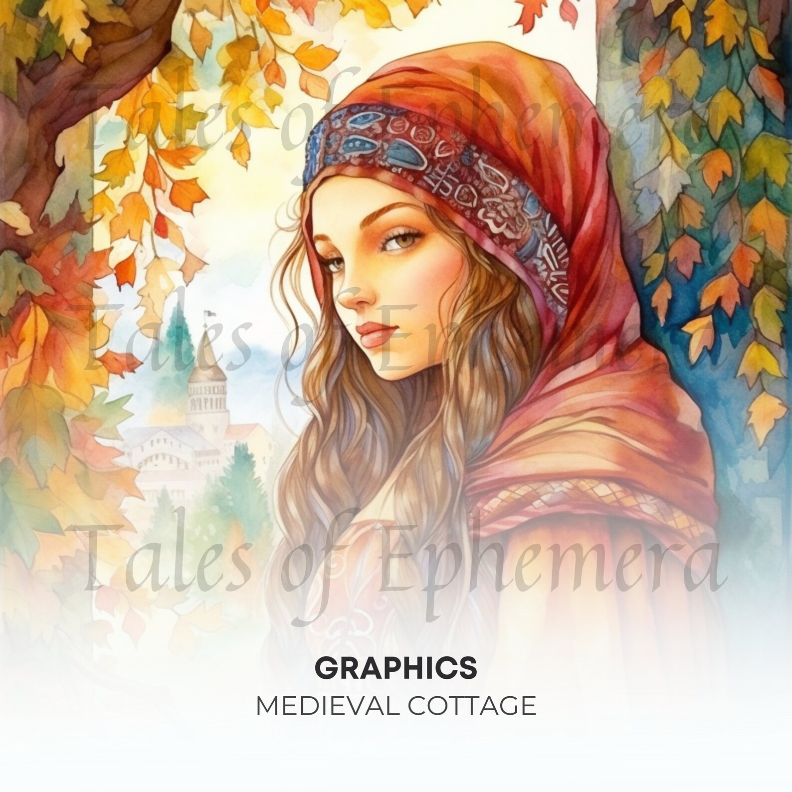 Fall Medieval Cottage Graphics, Digital Journal Paper, Renaissance ...