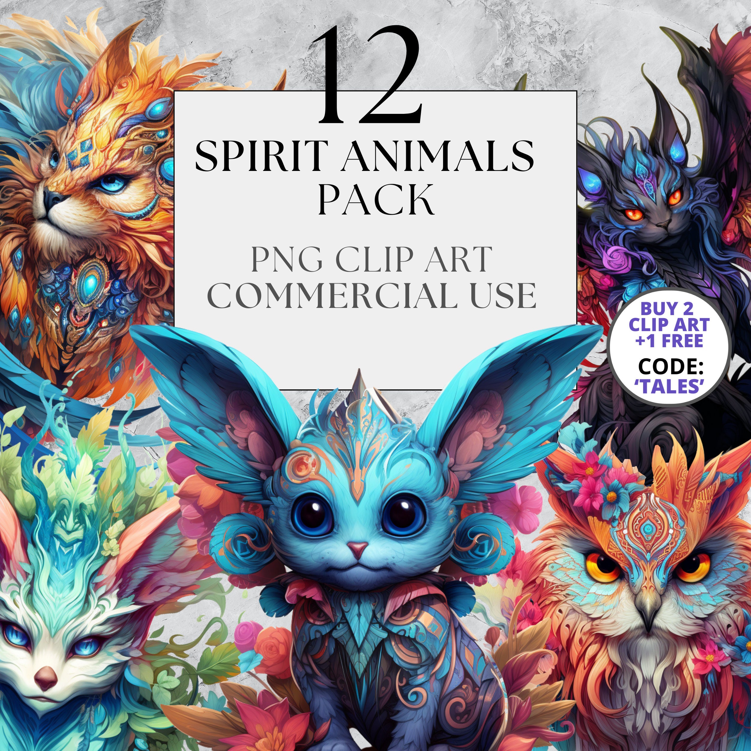 12 Spirit Animals Clipart, PNG, Full Commercial Use, Fantasy Clipart ...