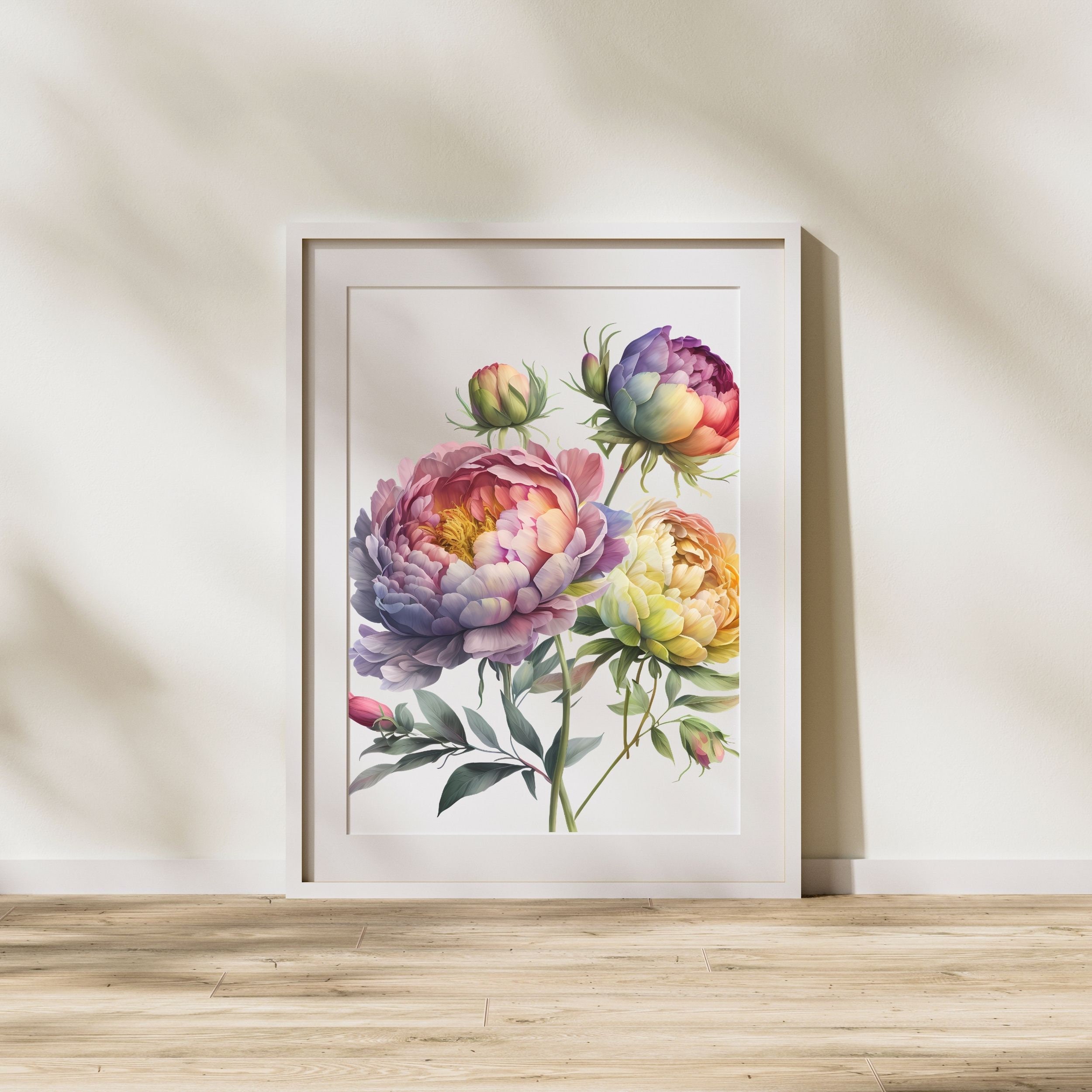25 Rainbow Peonies Clipart, PNG, Full Commercial Use, Watercolor Floral ...