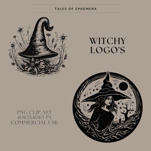26 Witchy Logo Design Clipart - Halloween Witch Linoprint Minimalistic ...