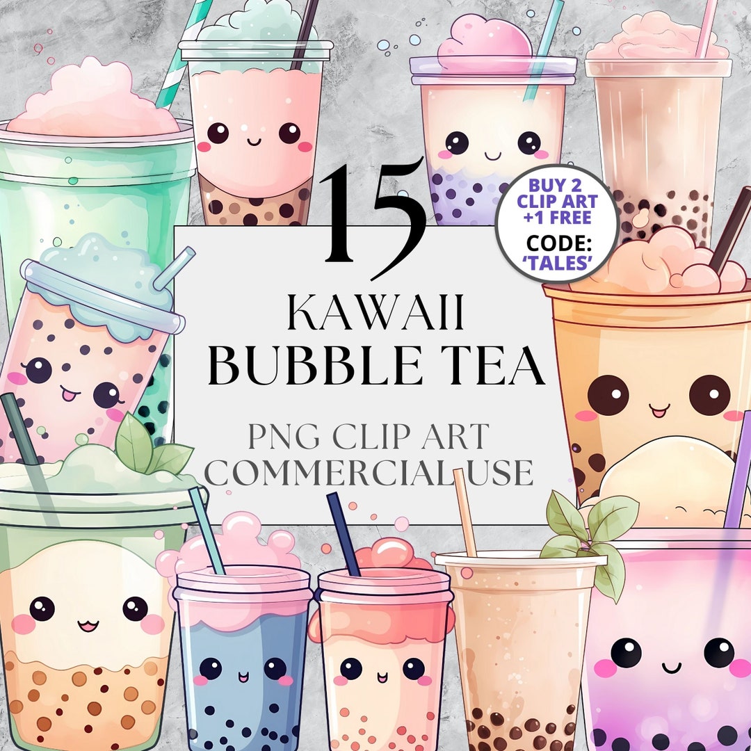 Kawaii Bubble Tea Clipart Pack, Transparent PNG, Full Commercial Use ...
