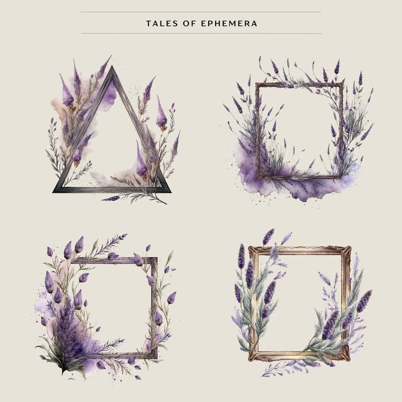 10 Lavender & Frames Clipart Pack PNG Beautiful Botanical - Etsy