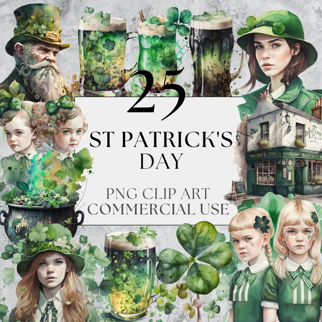 25 St Patrick's Day Clipart, PNG, Full Commercial Use, Watercolor Irish ...