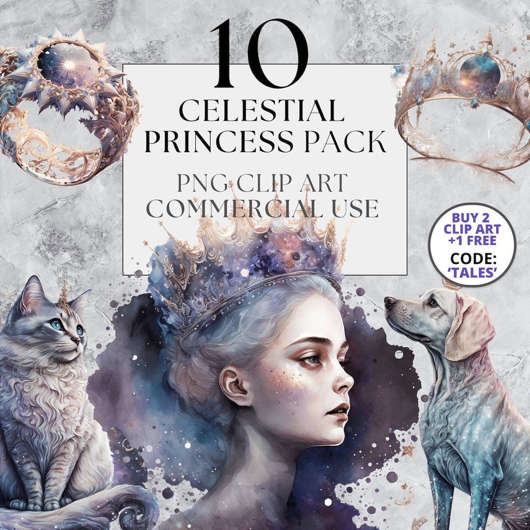 10 Celestial Princess Clipart Pack | PNG | Beautiful Fairytale Clipart ...