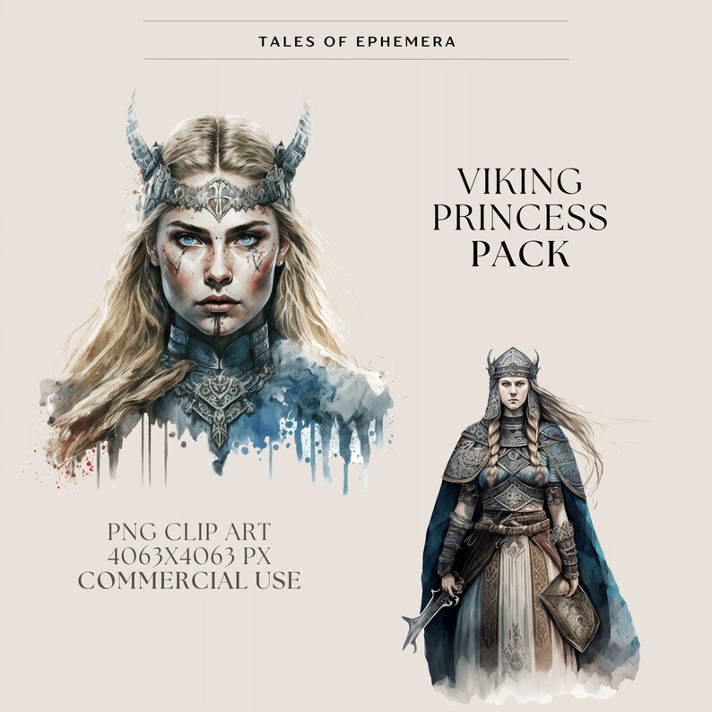 10 Viking Princess Clipart Pack, PNG, Beautiful Fairytale Clipart ...