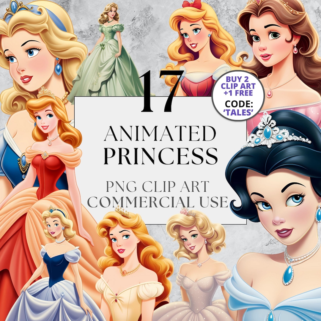 Animated Princess Clipart, PNG, Full Commercial Use, Watercolor Fantasy ...