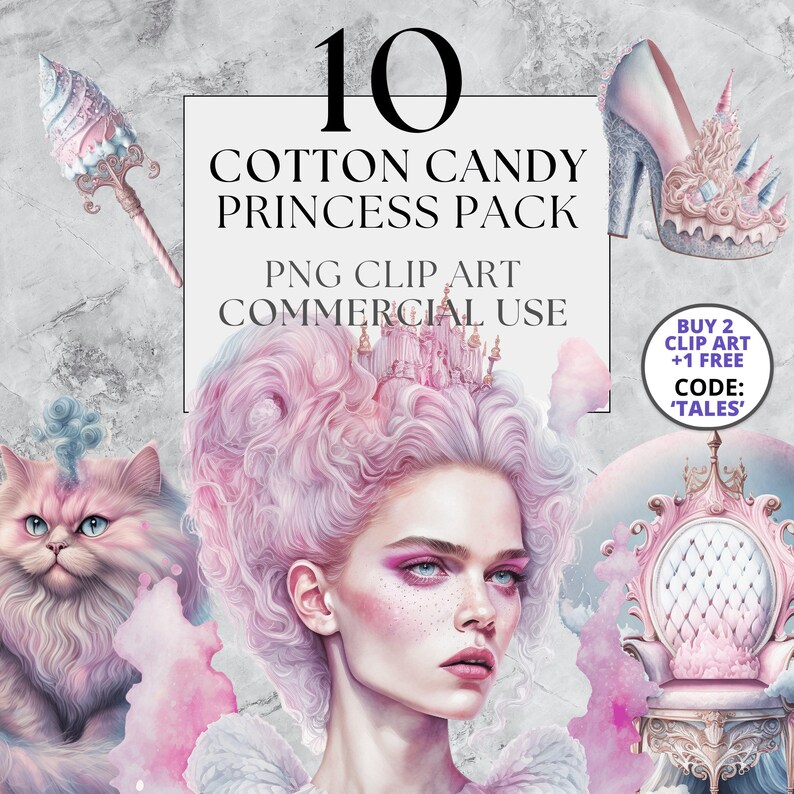 10 Cotton Candy Princess Clipart Pack PNG Fairytale Clip - Etsy
