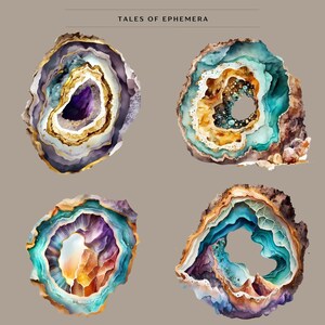 15 Geode Clipart, PNG, Full Commercial Use, Witchy Clipart, Watercolor ...