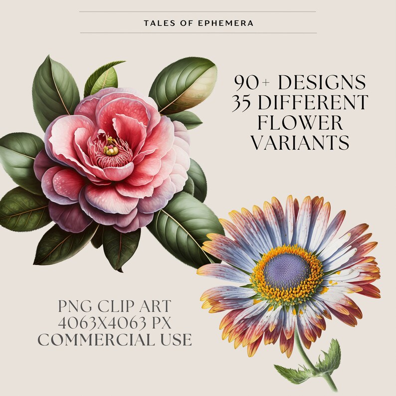 90 Watercolor Flower Clipart Pack PNG Full Commercial Use - Etsy