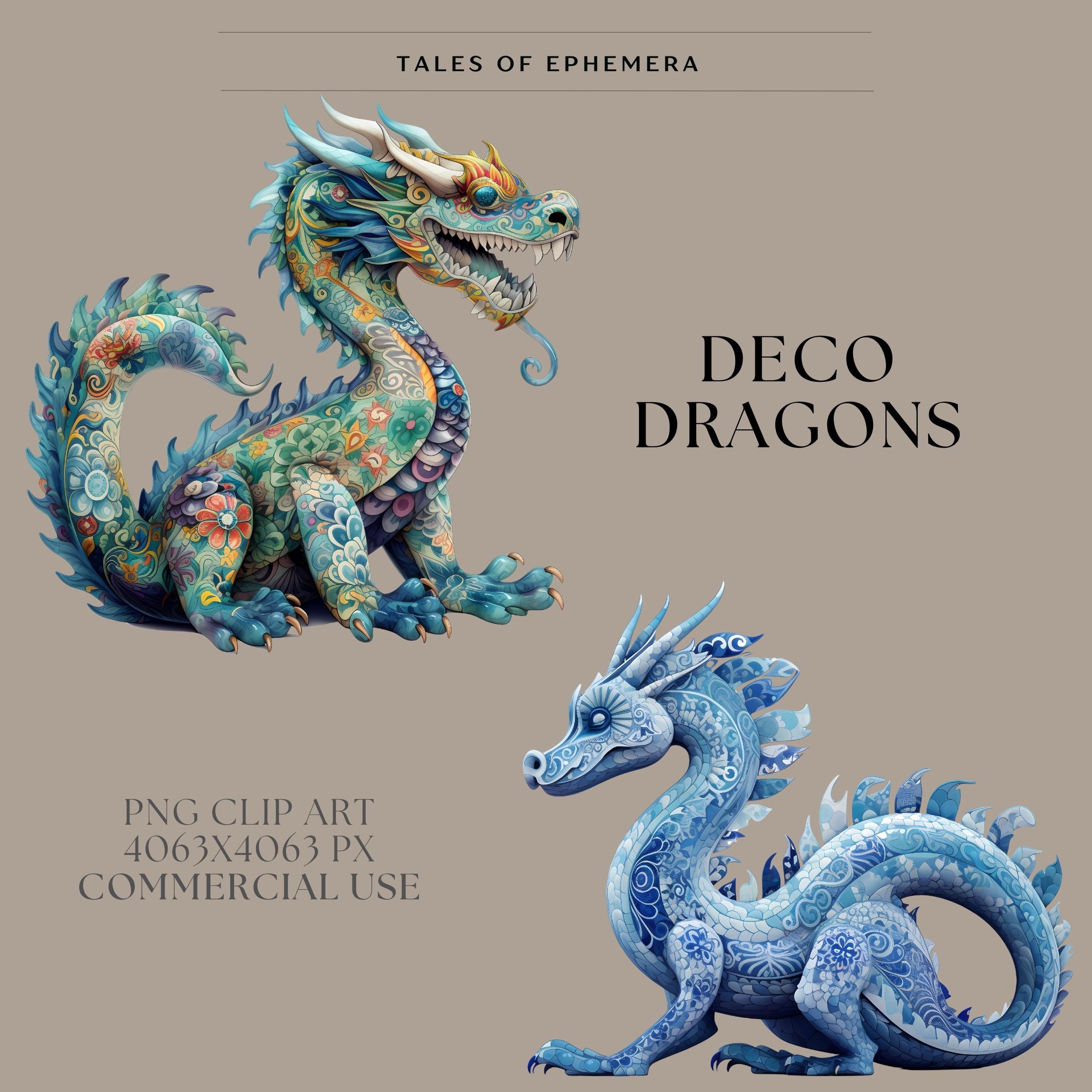 14 Deco Dragons Clipart, PNG, Full Commercial Use, Fantasy Clipart ...