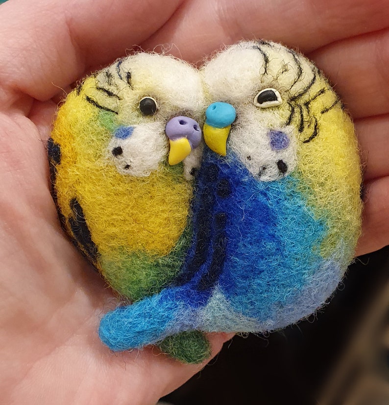 Wavy parrots Brooch with dry felting parrots Parrots brooch Parrots ...