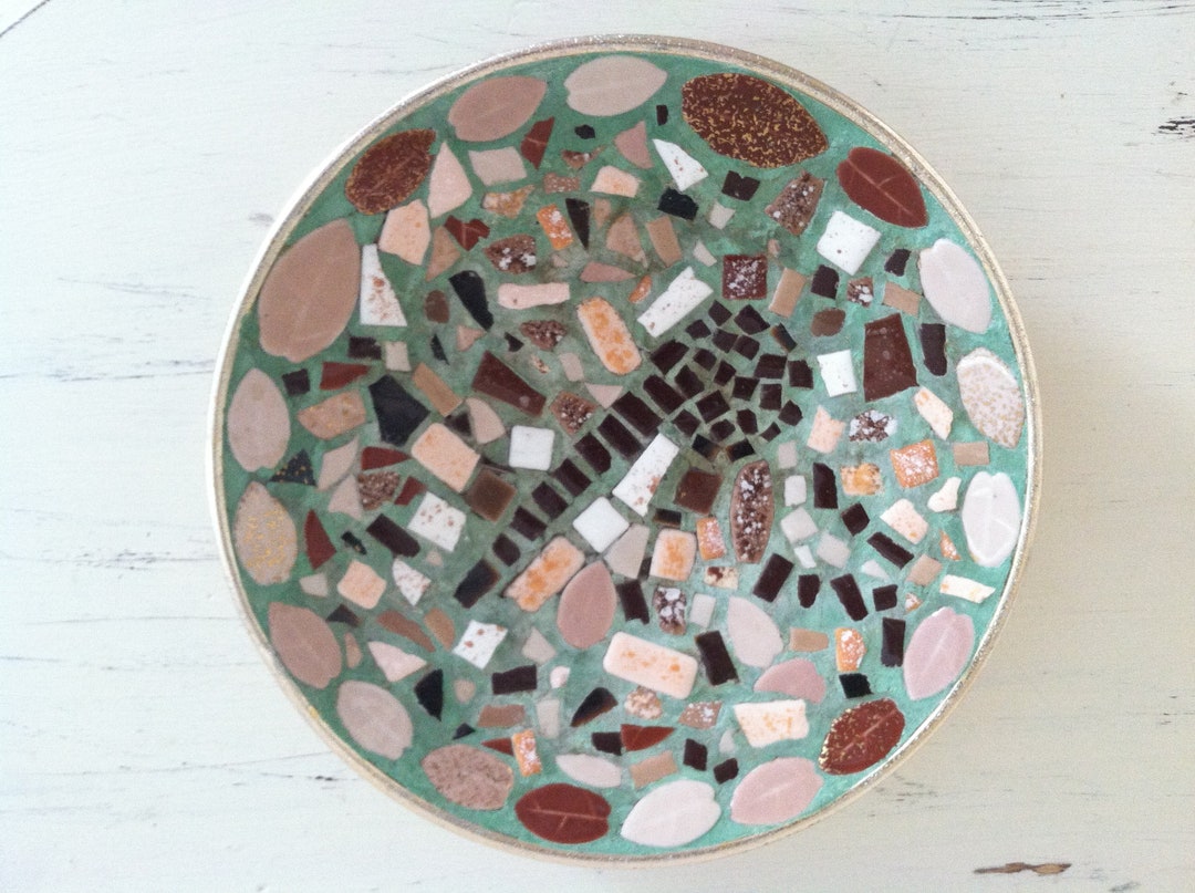 Vintage Mid Century Mosaic Dish: Mint Green & Brown Decor - Etsy