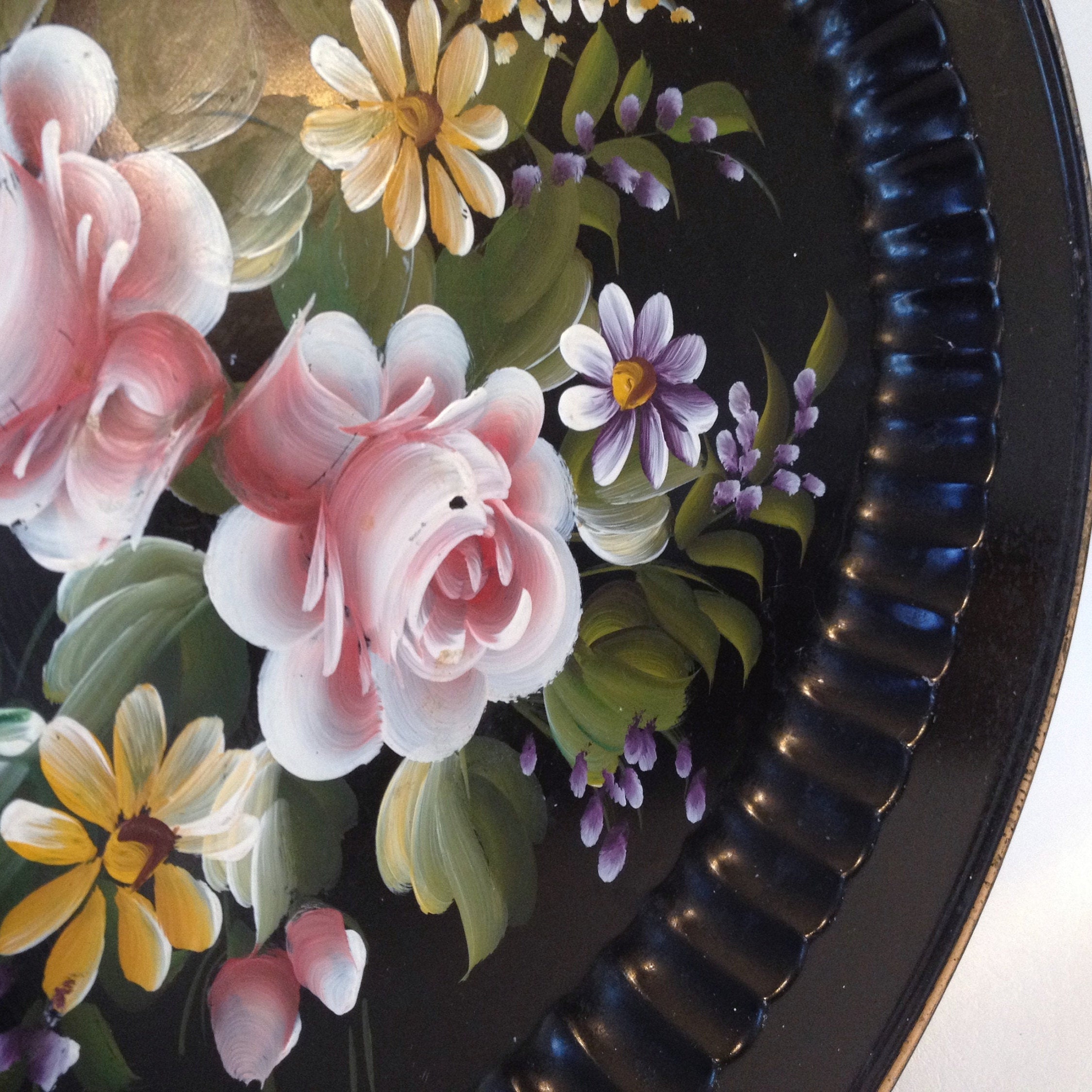 PAINTED PLATTER Vintage Large Black Oval Tin Platter With - Etsy