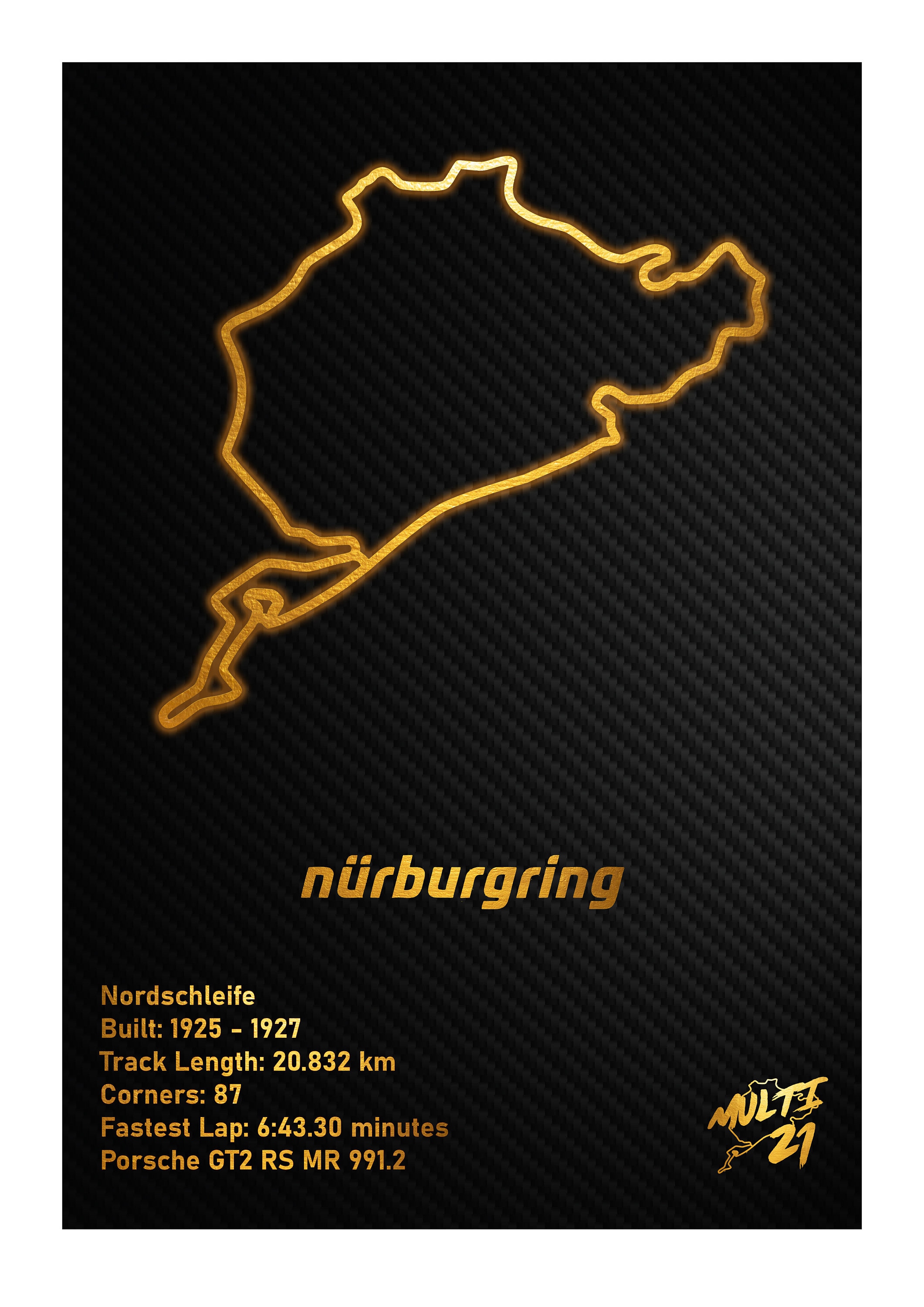 Nurburgring Gold Track Map A3 A4 Art Print Only Formula 1 - Etsy UK