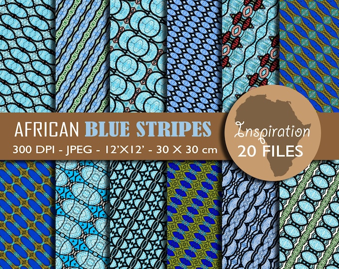 20 AFRICAN Blue Stripes Patterns _ Pack of 20 Africa - Etsy