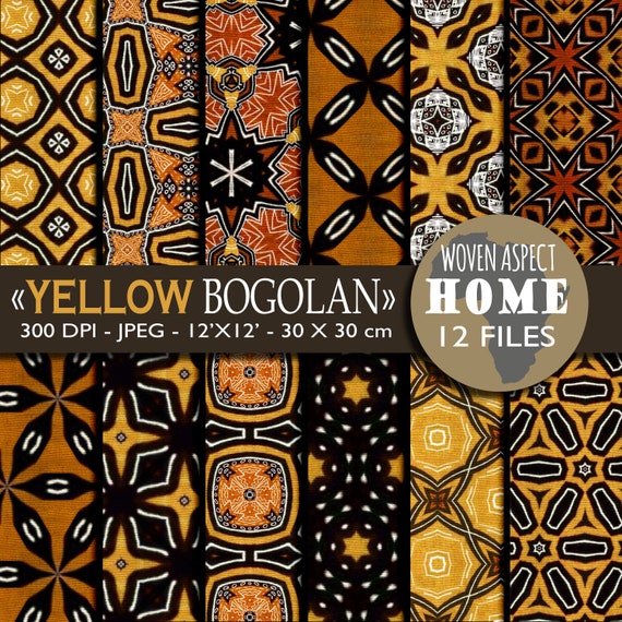 AFRICAN yellow Bogolan Patterns pack of 12 - Africa - digital paper ...